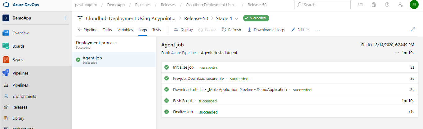 Mulesoft Cloudhub Deployment using Azure DevOps